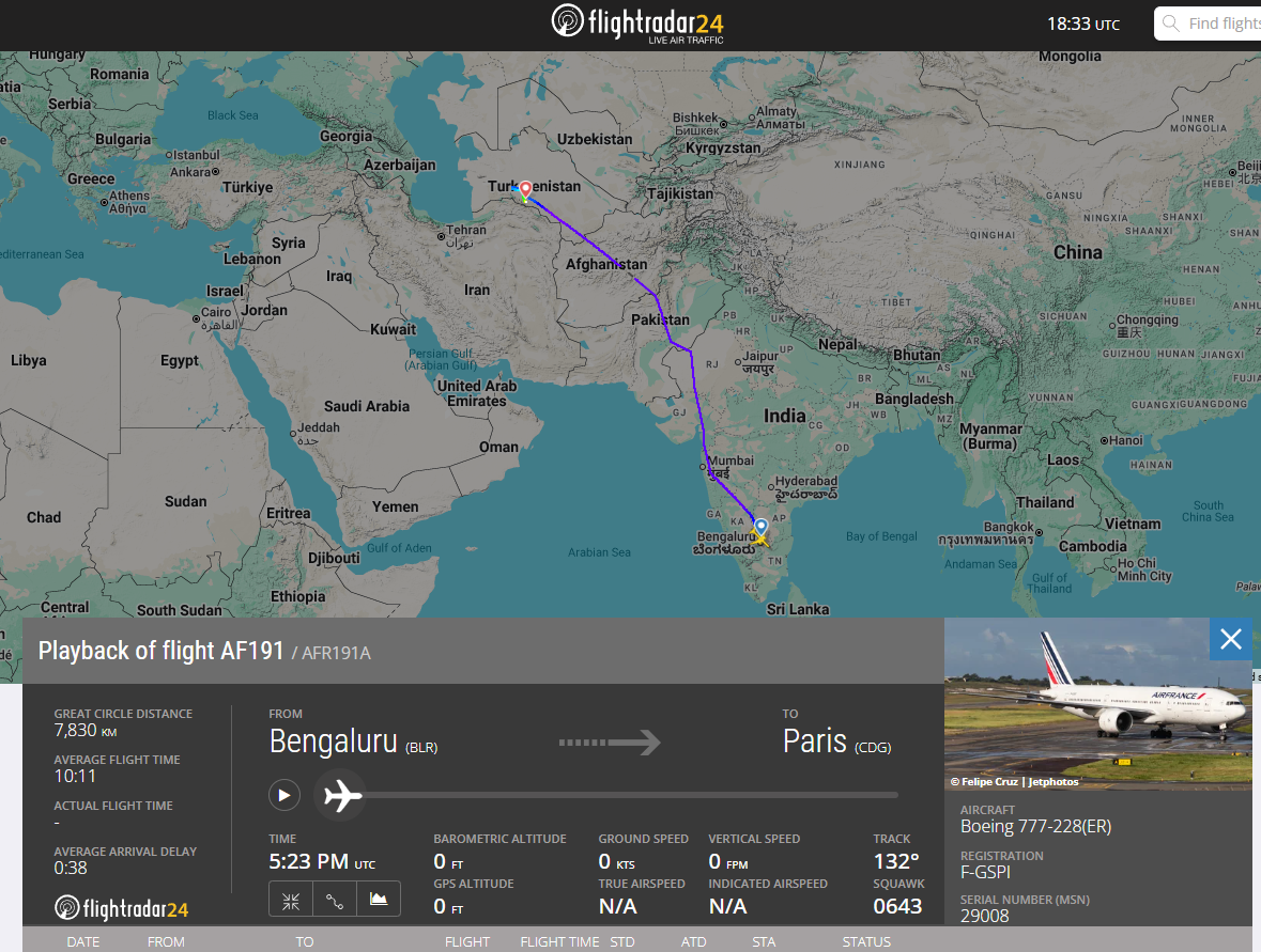 Air France 777 Bengaluru-Paris Declares Emergency in Ashgabat - The ...